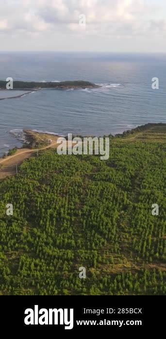 Sea ocean coastline aerial view drone high quality, cloudy sky and ...