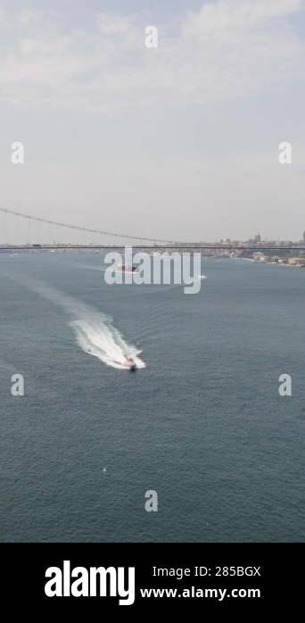 Sea transport by ship, aerial view of large container ship passing ...