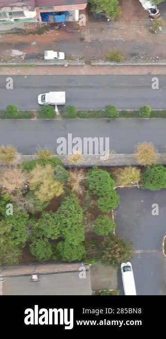 Industrial area in rural region drone, aerial shot of garages ...