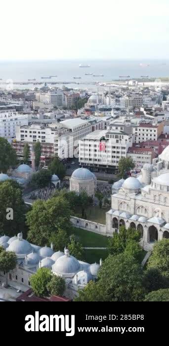 Sehzade Cami Mosque the ancient symbols in Istanbul, aerial shot with ...