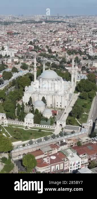 Suleymaniye Cami Mosque the ancient symbols in Istanbul, aerial shot ...