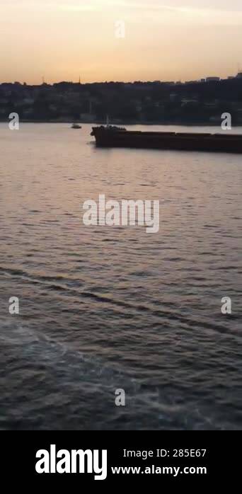 Carriage by sea with ship in Bosphorus, drone shot of empty transport ...