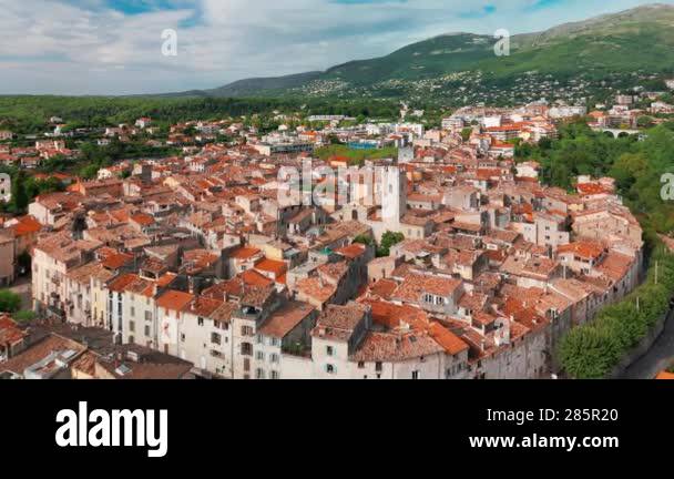 Aerial view of the medieval city of Vence. Vence town is set in the ...