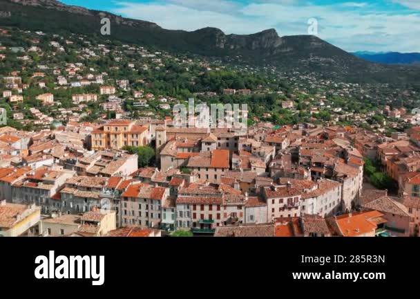 Aerial view of the medieval city of Vence. Vence town is set in the ...