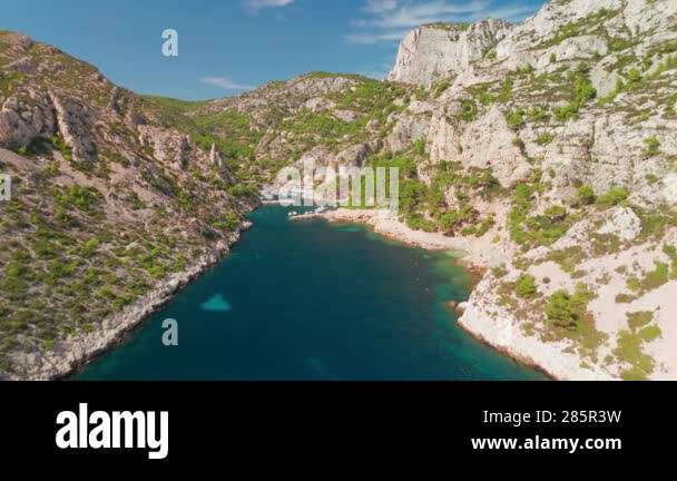 Aerial view of Calanque de Morgiou on the Mediterranean coast near ...