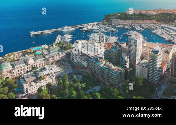 Aerial view of the Monte-Carlo casino in Monaco. Luxurious supercars in ...