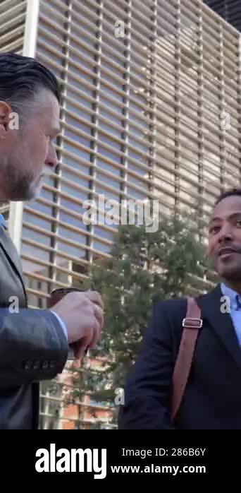 Vertical HD video of two professional business colleagues having a ...