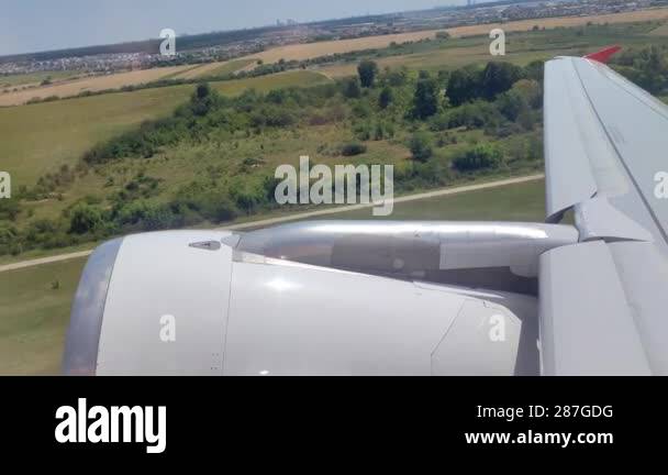 Aircraft Engine and Wing Detail During Dynamic Takeoff Sequence Stock ...