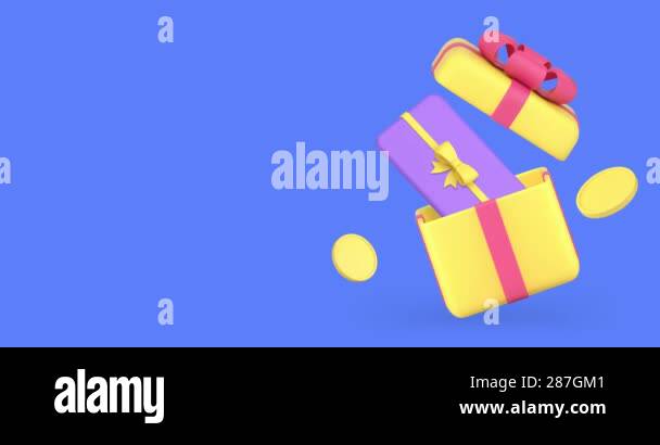 Open gift box with present and coin money win award holiday surprise 3d ...