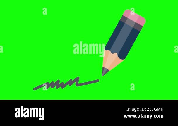 Pencil animation on a green background. Pencil draws a line which then ...