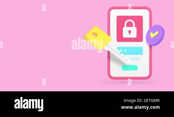 Smartphone app personal account data protection banner copy space 3d icon animation. Mobile ...