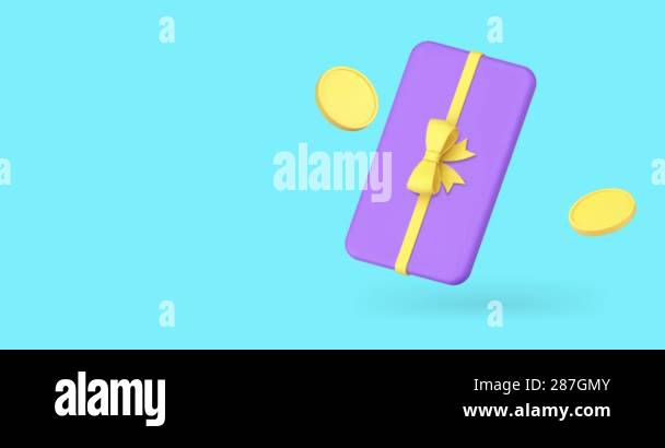 Gift box with golden coin money lottery win award banner copy space 3d ...