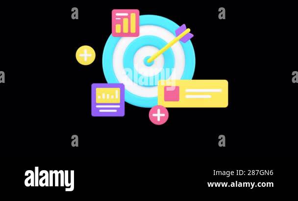 Business target productivity efficient financial management 3d icon animation with alpha channel ...