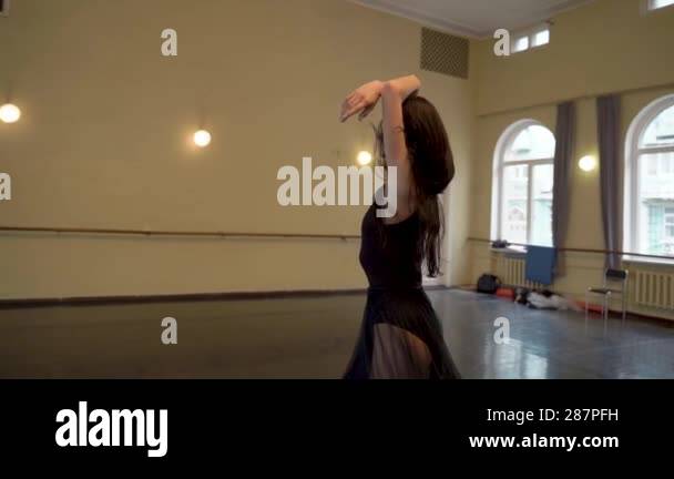 A portrait of professional ballet dancer woman in dance studio. Ballet ...
