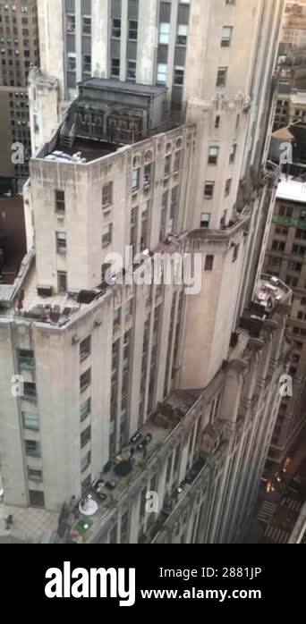 Upward view of New York high-rise buildings in a vertical layout Stock ...