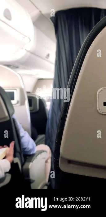 Passenger Plane Monitor with Green Screen on Seat During Flight ...