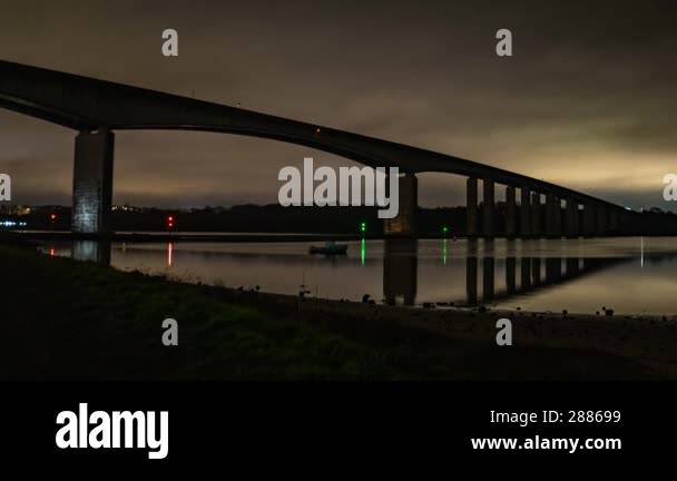 4k time lapse of the Orwell Bridge at night in Ipswich, Suffolk, UK ...