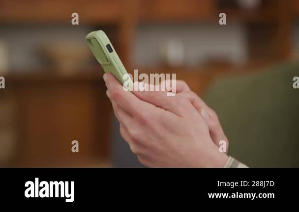 Swiping on Smartphone, Woman Hand Scrolling on Smart Phone in Apartment ...