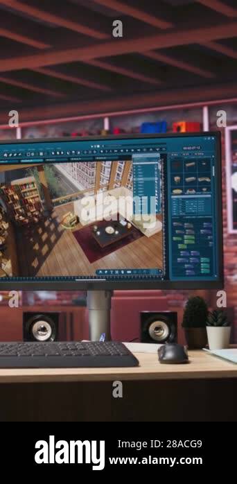 Vertical video Architectural design 3D modeling program on computer ...