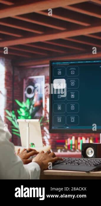 Vertical video Woman at home using generative artificial intelligence ...