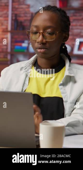 Vertical video Fatigued teleworker feeling overworked, taking break ...