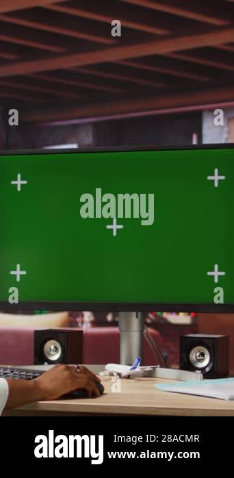 Vertical video Student at home browsing internet on green screen ...