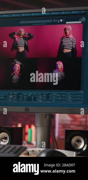 Vertical video Computer in home office uses artificial intelligence generating images from basic ...