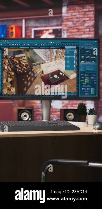 Vertical video Architectural design 3D modeling program on PC screen ...