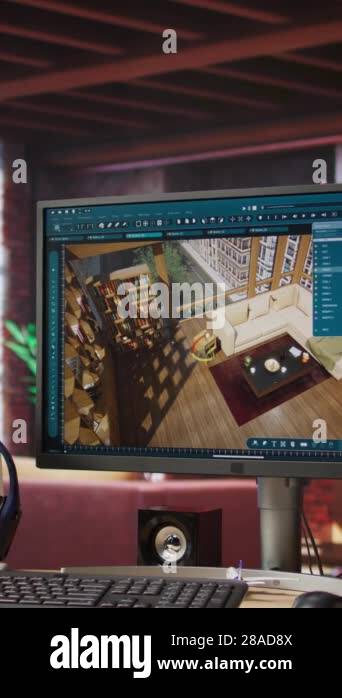 Vertical video Architectural design 3D modeling program on computer ...
