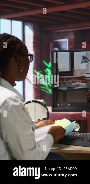 Vertical video Woman doing videocall interview with human resources ...