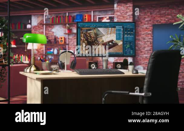 Architectural design 3D modeling program on PC screen showing rendered ...