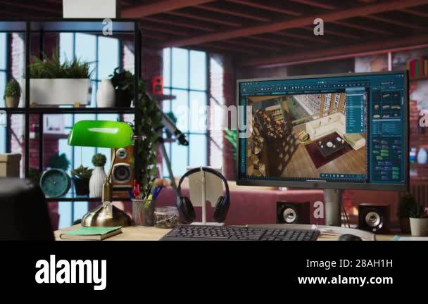 Architectural design 3D modeling program on computer screen showing ...