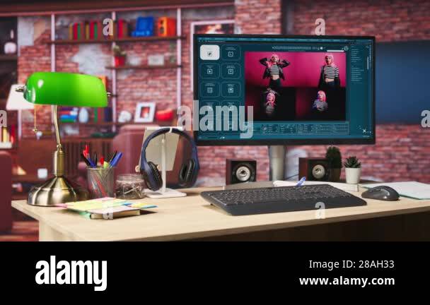 Computer on desk with UI of artificial intelligence GPT application turning text prompt into ...