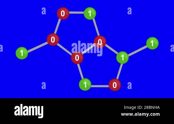 video animation icon molecular structure with number 0 and 1 of binary code system, in ...