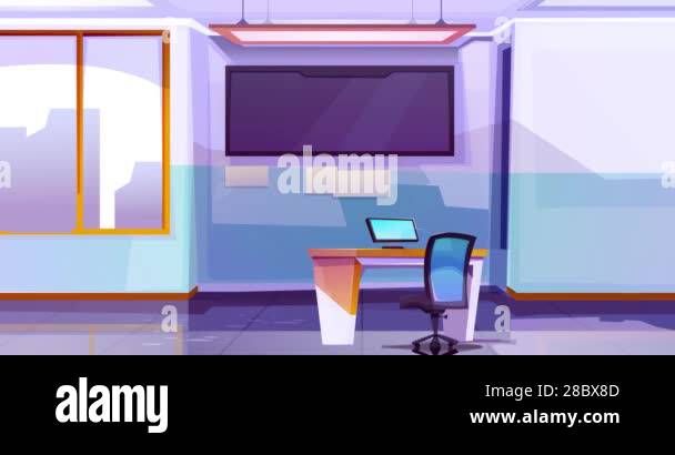 Computer class. Moving banner with interior of modern office or school ...