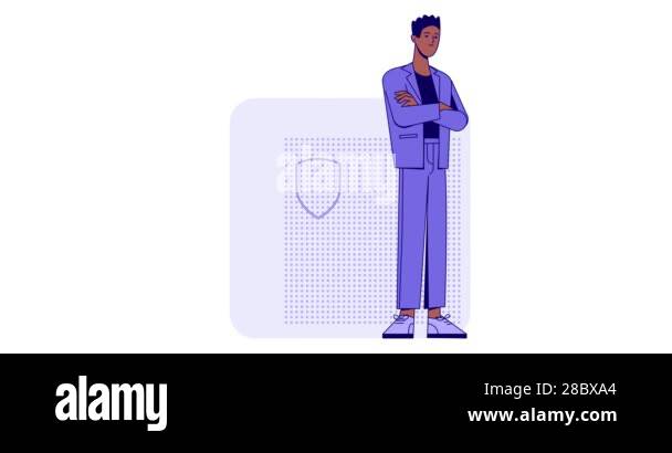 Business activity scene. Moving banner with male entrepreneur standing ...