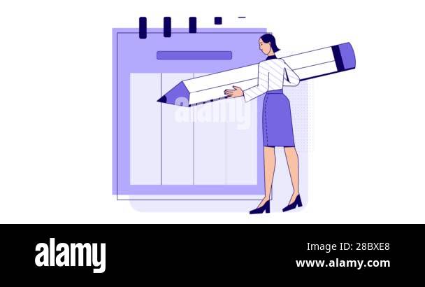 Business activity scene. Moving banner with female office worker making ...