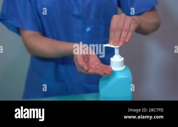 nurse doing hand washing with disinfectant in hospital Stock Video ...