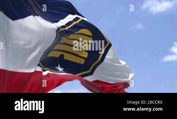 Close-up of the Utah Beehive Flag waving on a clear day. Seamless 3d ...
