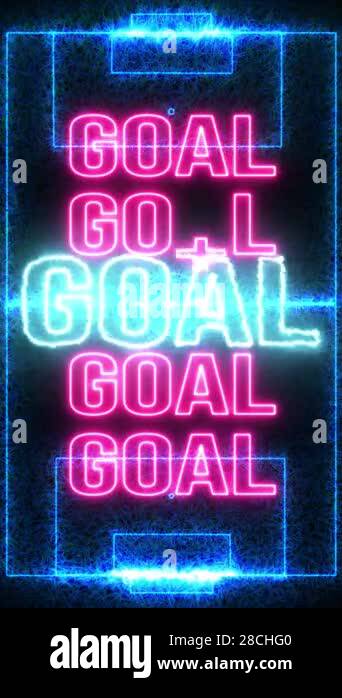 goal text vertical animation with neon and football field soccer ...