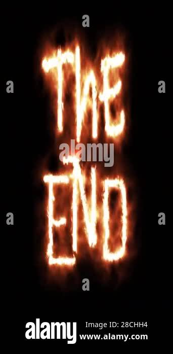 the end text fire overlay with alpha channel animated sign. High ...