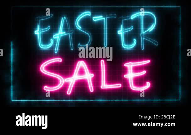 Easter Sale sign neon blue and pink text in blue frame . High quality ...