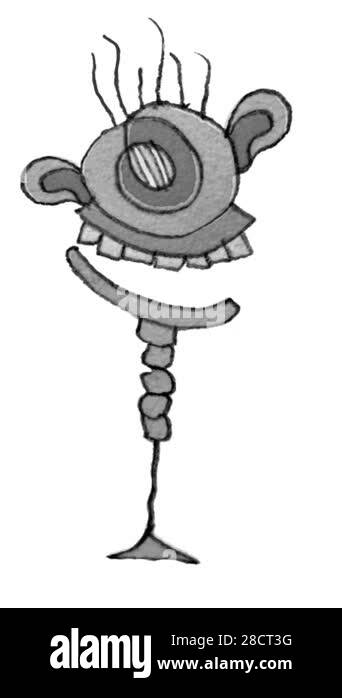 Front view creepy toy hand draw isolated in mixed grey colors ...