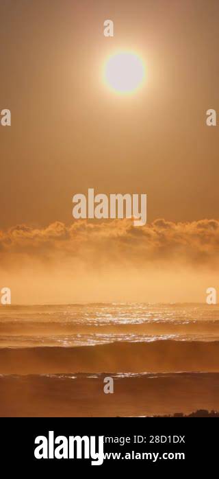 Sea sunrise vertical landscape, Golden Sun Rising Over Misty Horizon ...