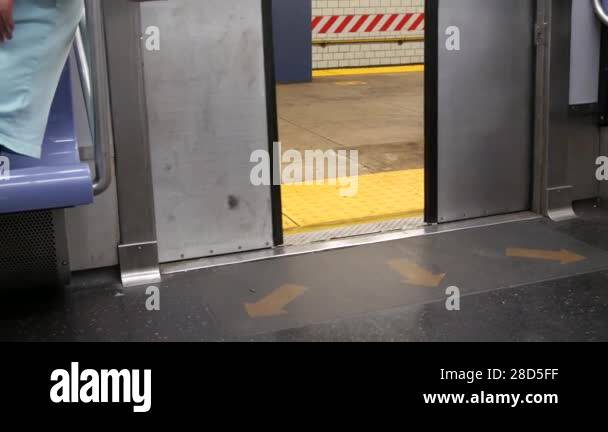 New York City subway train, inside metropolitan wagon. United States ...