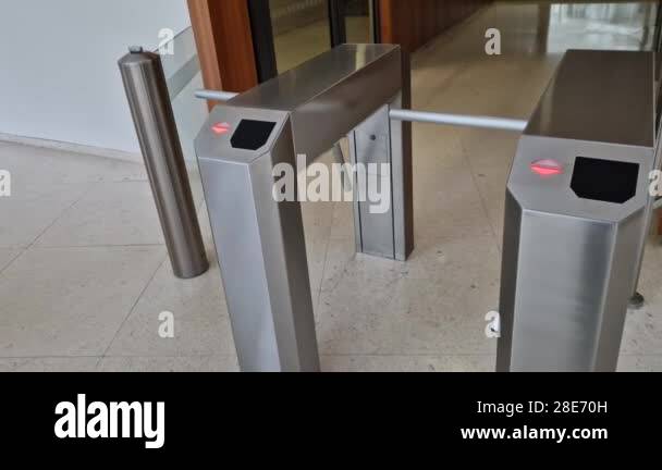 turnstile for the building made of stainless steel. reacts to employee ...