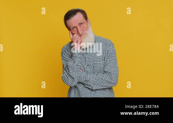 Senior old man tired bored indifferent expression, exhausted of tedious ...