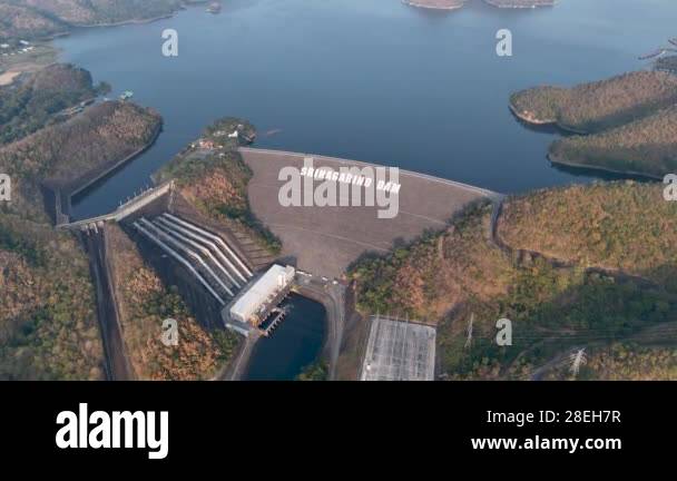4K Aerial view from drone of huge water dam in Thailand Stock Video ...