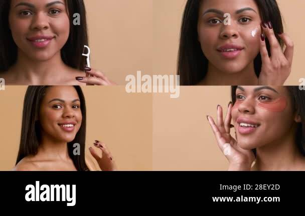 A collage of women engaging in various skin care activities. They apply ...