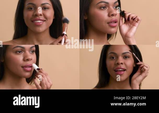 Four women engage in various pampering activities focused on beauty and ...